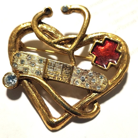 Unbranded | Jewelry | Brooch Healing Gold Heart With Diamond ...